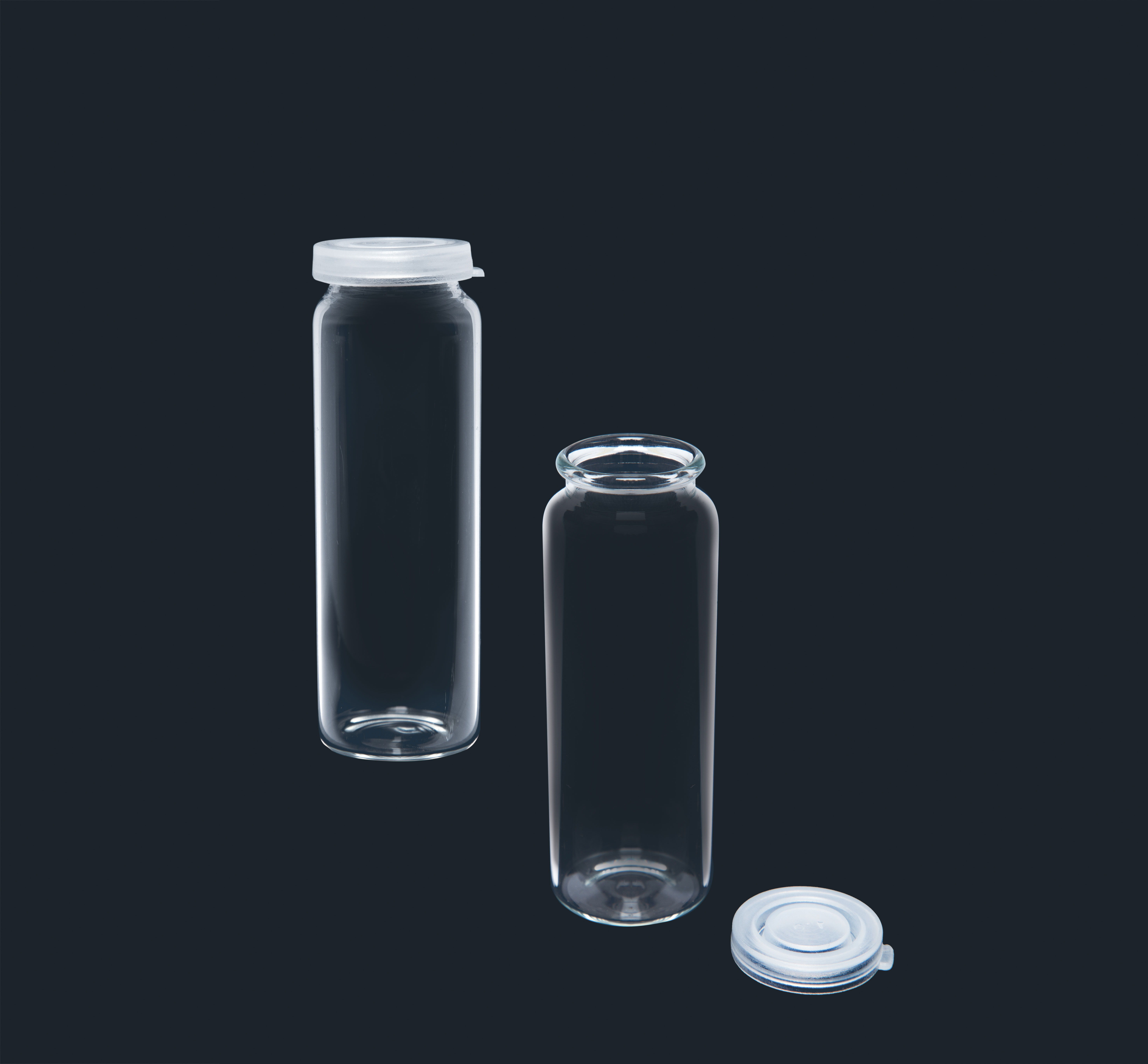 Vial with Rolled Rim, capacity 50 ml 100x30 mm, AR-glass. With PE snap ...