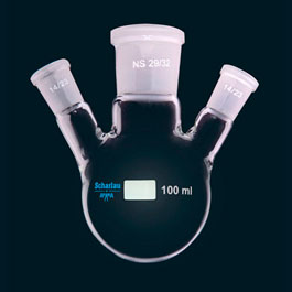 Matraces esféricos, fondo redondo, con tres bocas esmeriladas, central ...