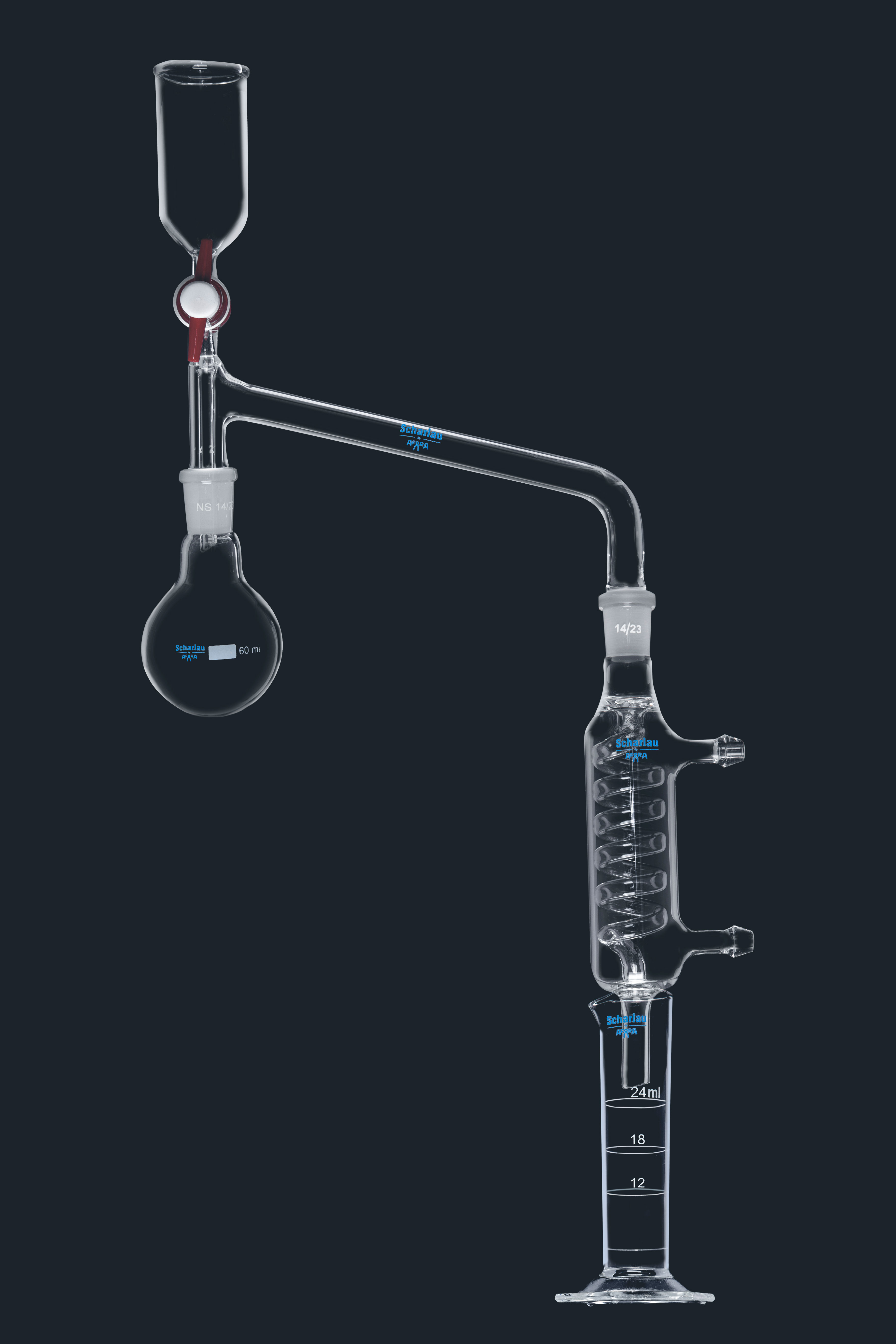 Aparato de vidrio para la determinación de la acidez volátil en vinos ...