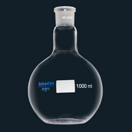 Matraz esférico, boca esmerilada, fondo plano, cuello corto. Capacidad ...