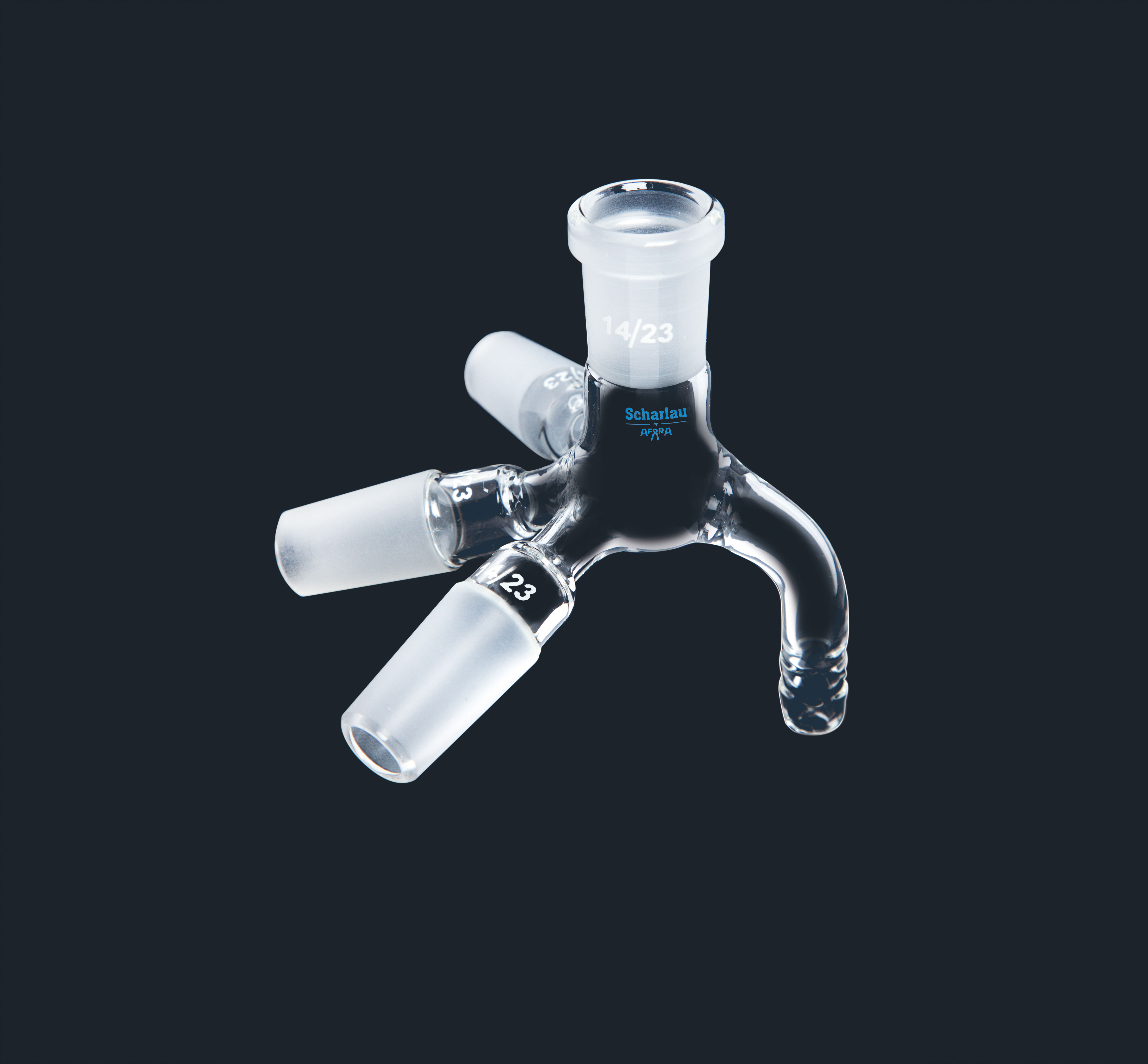 Distilling receiver, with three cones, vacuum connection with glass ...