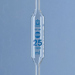 Volumetric pipettes, one mark, class AS, serialized and certified, AR ...