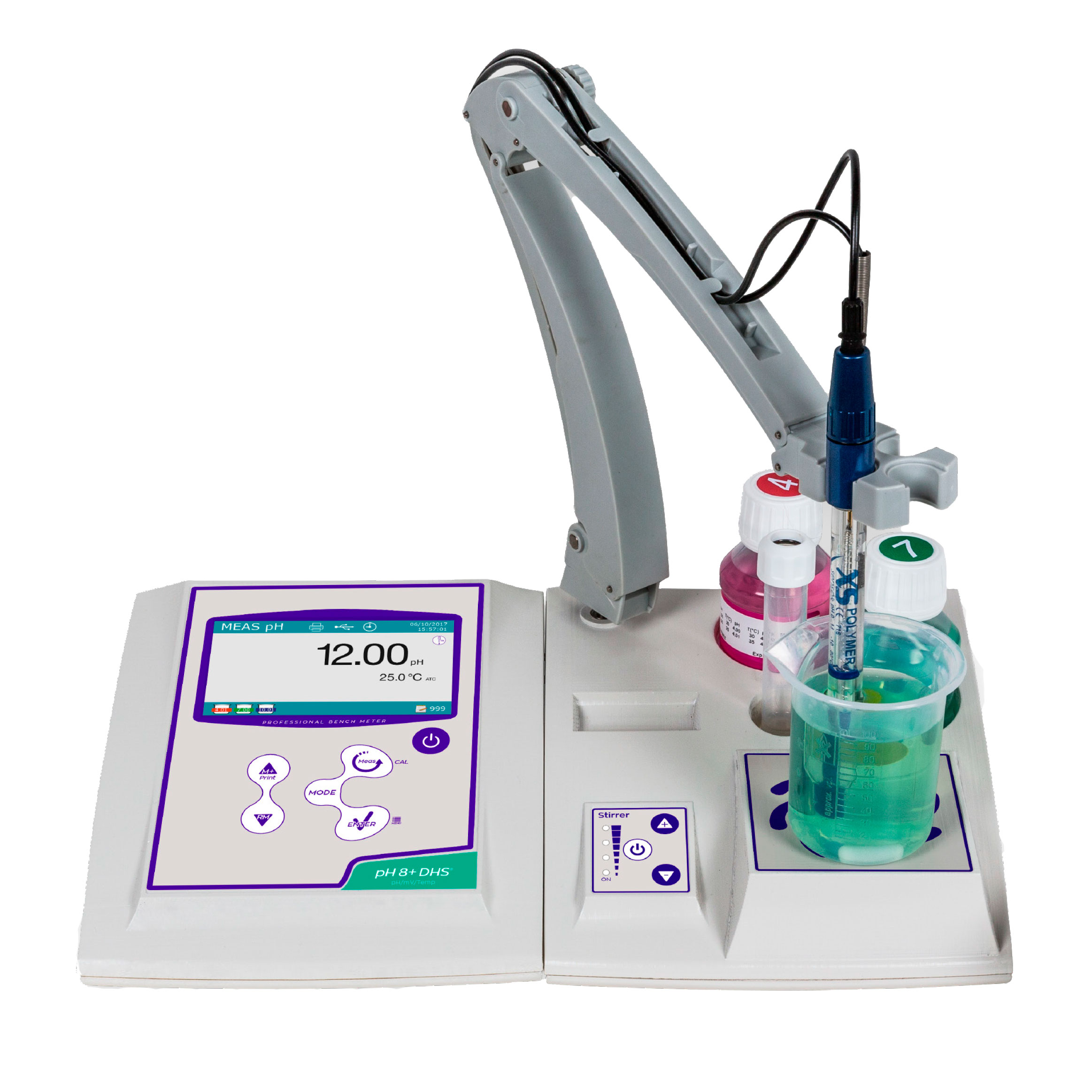 pHmetro de sobremesa XS PH 8+ DHS con agitador magnético con brazo, electrodo XS STANDARD T-BNC ...